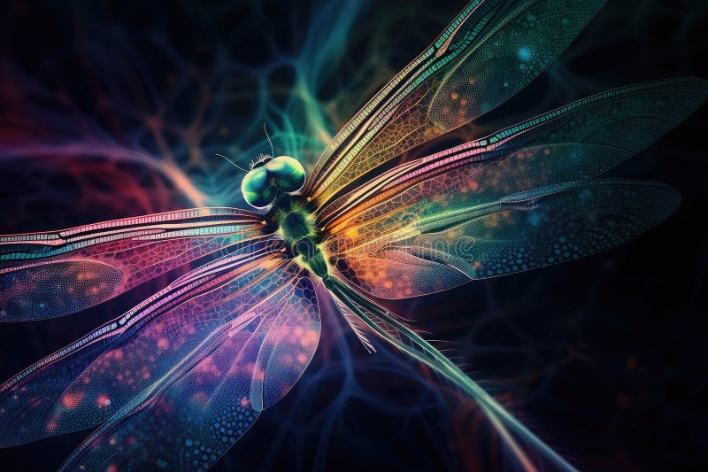 Psychedelic Dragon Fly Flutters Across the Screen Stock Illustration ...
