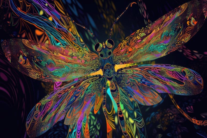 Psychedelic Dragon Fly Flutters Across the Screen Stock Image - Image ...