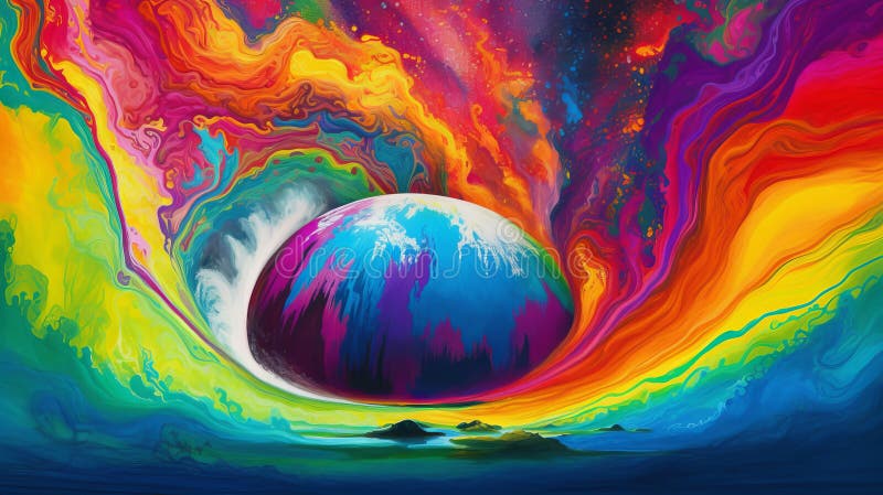 A Psychedelic Dreamscape Planet Earth Generative AI Stock Illustration ...