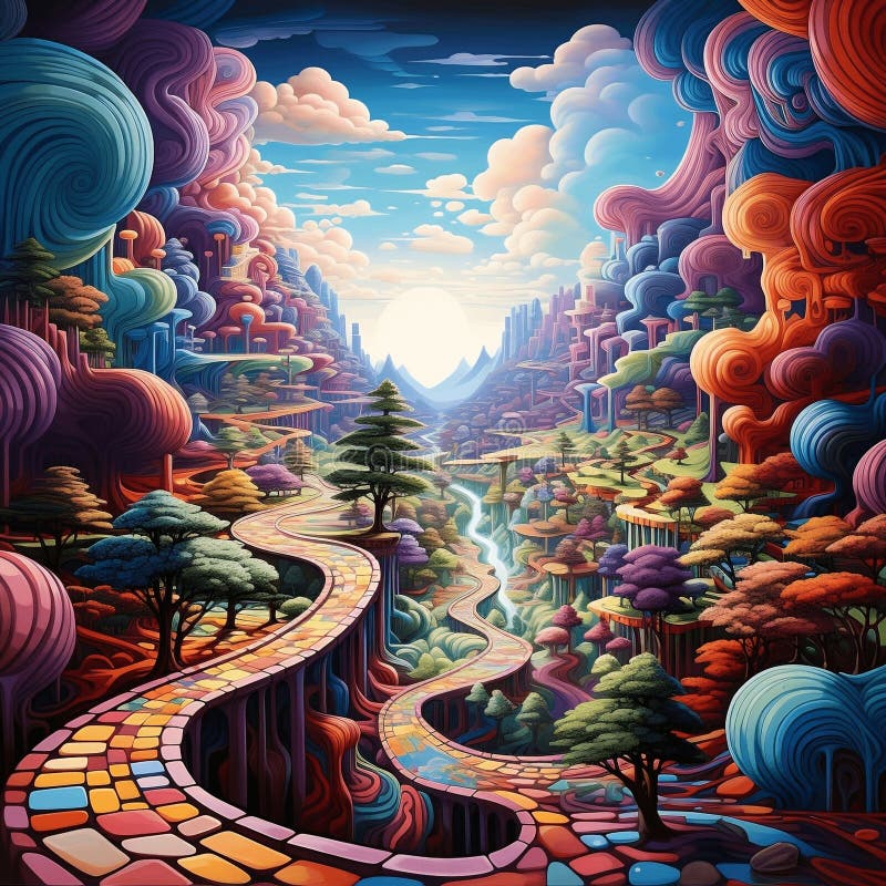 A Psychedelic Dreamscape with Technicolor Patterns and Fractal-like ...