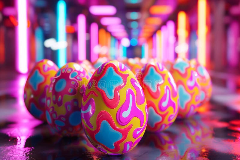 Psychedelic Easter Eggs in Neon Wonderland. Stock Photo - Image of ...