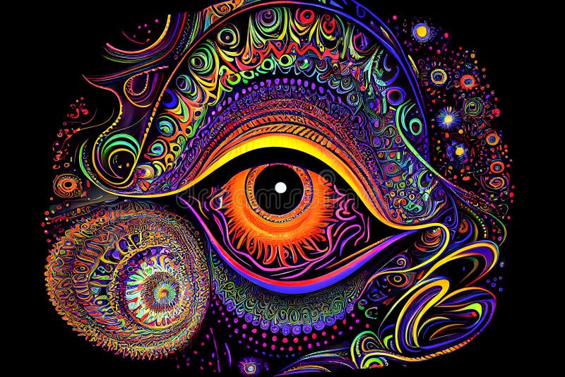 Psychedelic Eye Close Up. Generative AI Stock Illustration - Illustration of yellow, human ...