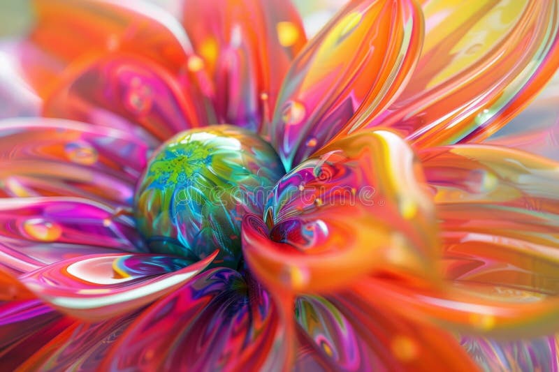 Psychedelic Floral Explosion in Vivid Colors Stock Illustration ...