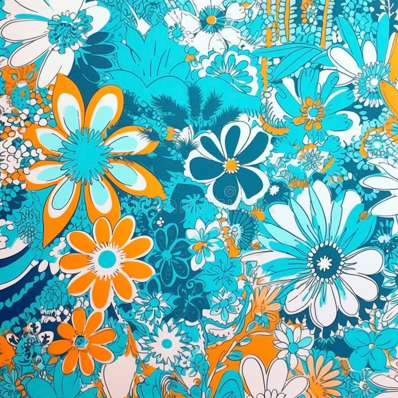 Psychedelic Floral Patterns, Bright and Warm Colors, Blue, Turquoise ...