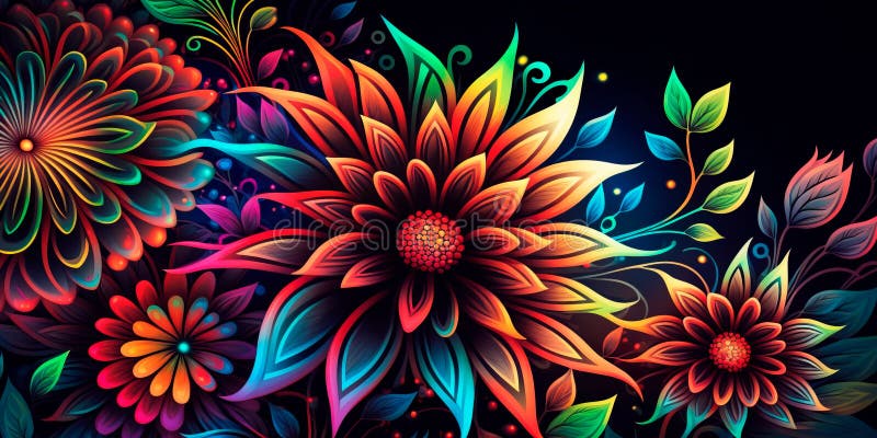 Psychedelic Flower Patterns on a Bright Background Generative AI Stock ...