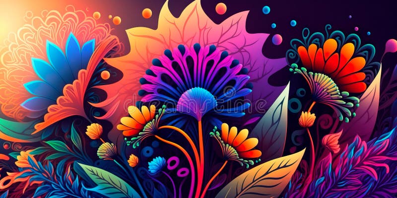 Psychedelic Flower Patterns on a Bright Background Generative AI Stock ...