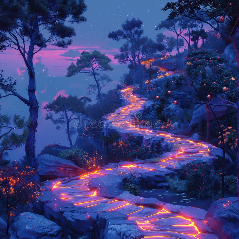 A Psychedelic Forest with Neon-colored Trees, Bioluminescent Plants in ...