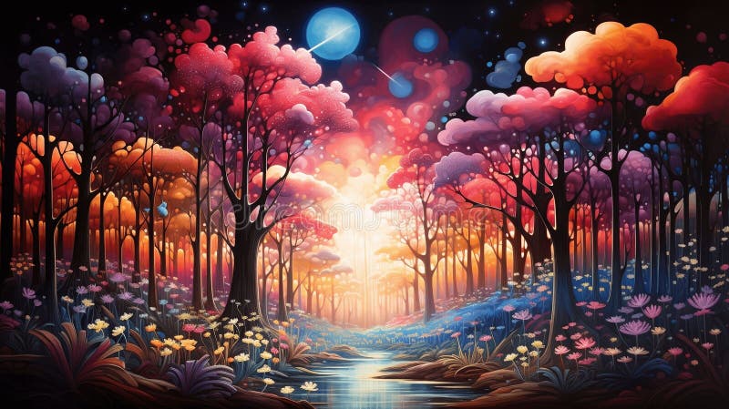 A Psychedelic Forest in Technicolor Hues, with Trees that Morph into ...