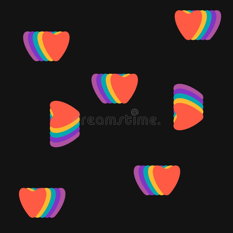 Psychedelic Funky Pattern Rainbow Coloured Hearts on Black Background ...