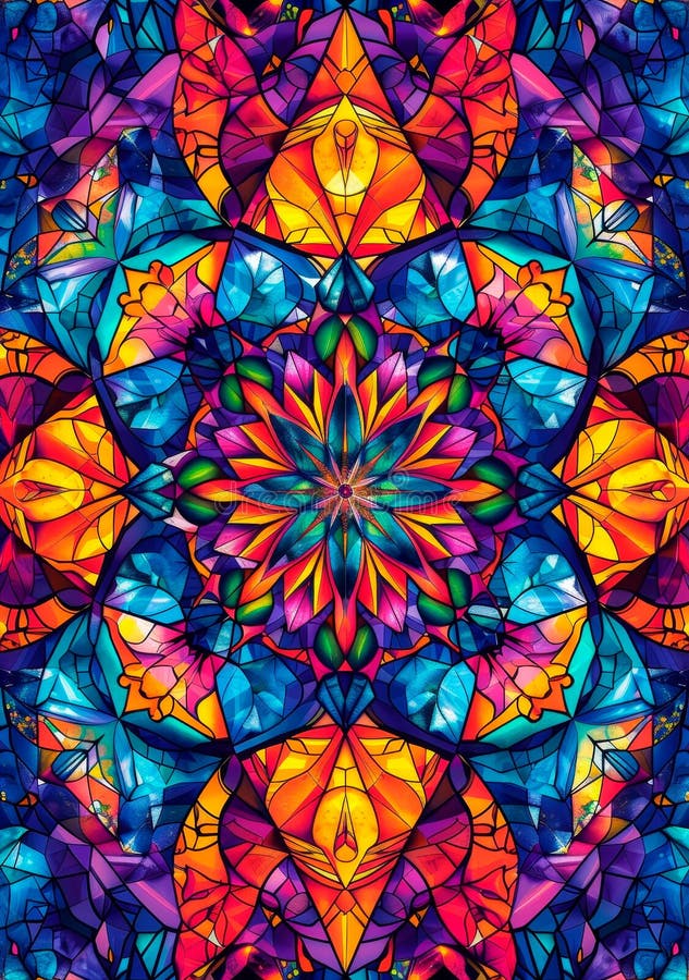 Psychedelic Geometric Mandala, Intricate Repeating Patterns, Vivid ...