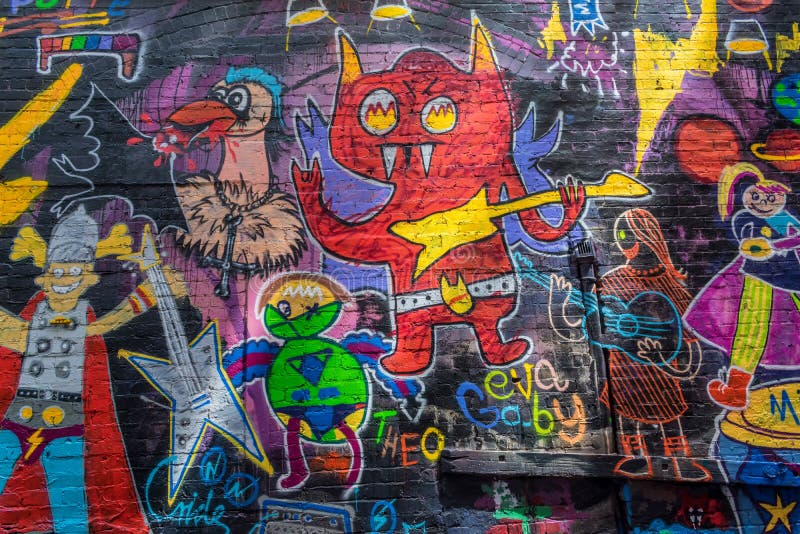 Psychedelic Graffiti in AC/DC Lane 3 Editorial Photography - Image of ...