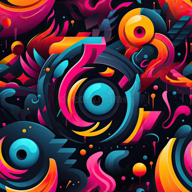 Psychedelic Graphic Art with Vibrant Colors and Abstract Shapes (tiled ...