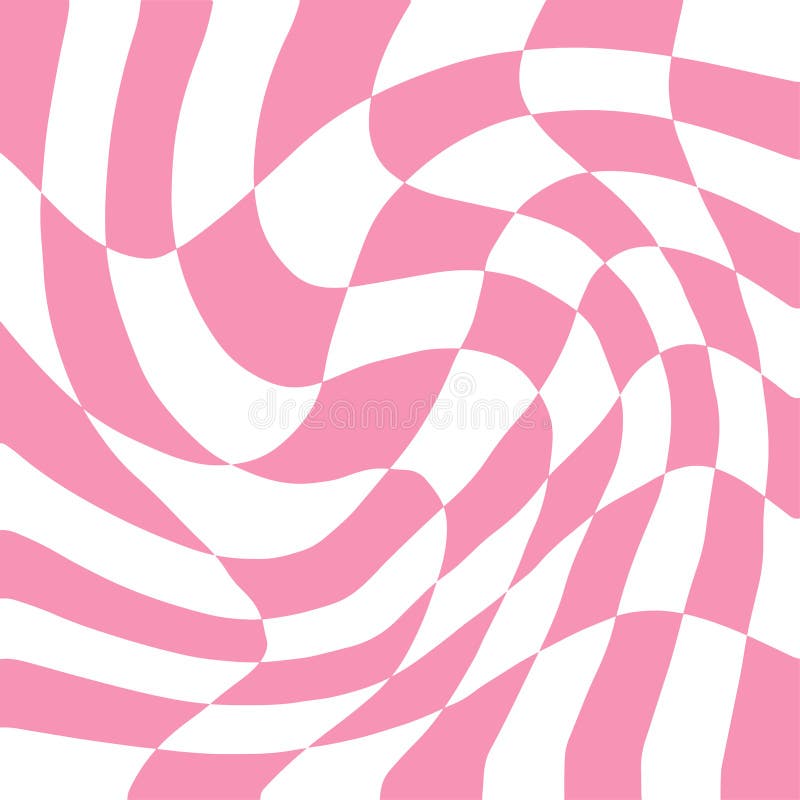 Psychedelic Groovy Warped Pink and White Check Pattern. Trippy Simple ...