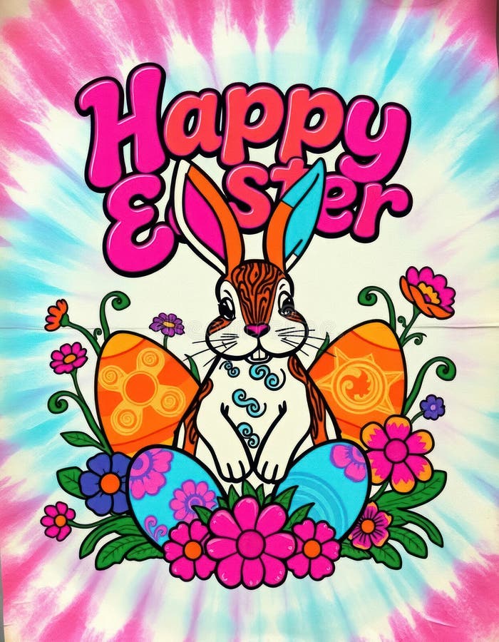 Psychedelic Hippie Easter Bunny. Colorful Retro Vibes. Groovy Easter ...