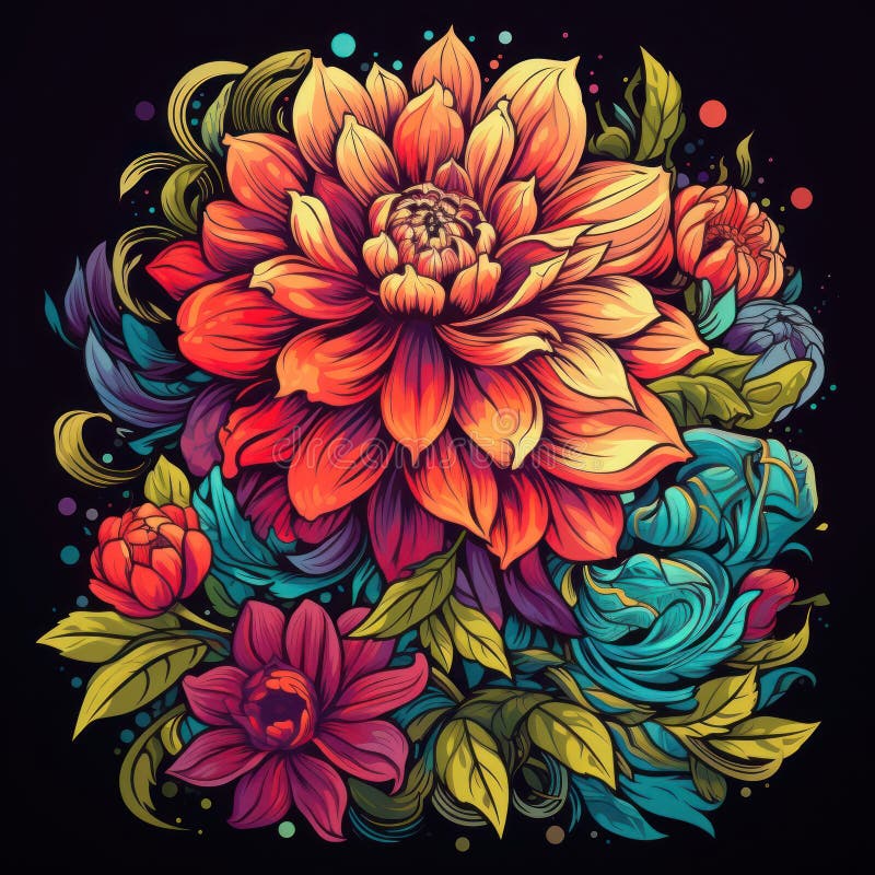 A Psychedelic Interpretation of a Zinnia Flower, with Intricate ...