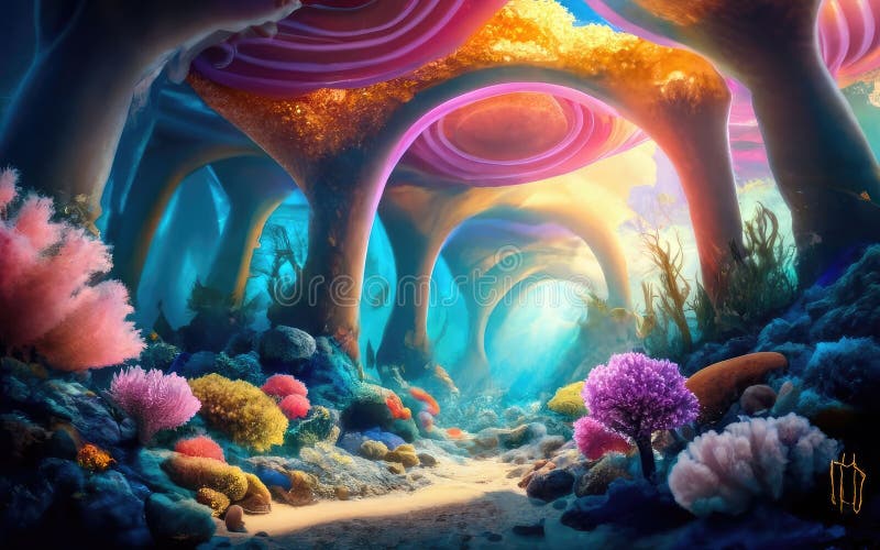 A Psychedelic Landscape with Trees, Corals and a Path Leading To the ...