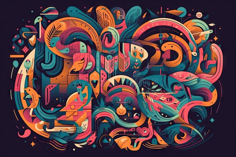 Psychedelic Lettering with Abstract Patterns and Shapes Stock ...