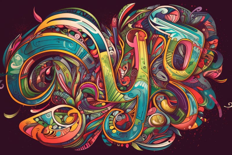 Psychedelic Lettering and Words, Floating in Space or on Abstract ...