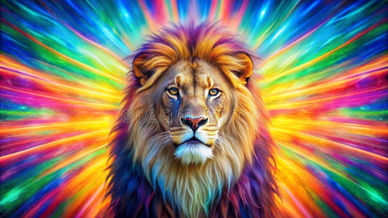 Psychedelic Lion Ray Burst of Light Colourful Abstract Background AI ...
