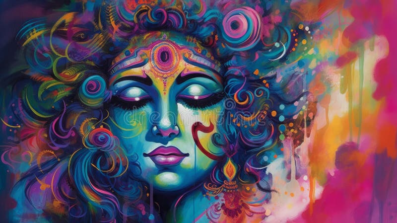 A Psychedelic Lord Krishna Generative AI Stock Illustration ...