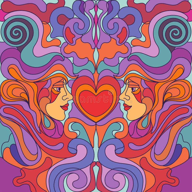 Psychedelic Love Illustration. Vector Hand Drawn Heart Illustration ...