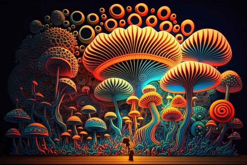 Psychedelic Magic Mushroom Landscape Design. Generative Ai Stock ...