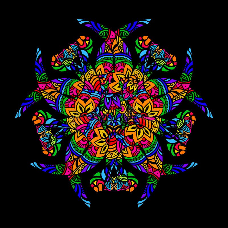 Psychedelic mandala round stock vector. Illustration of colorful - 63833909