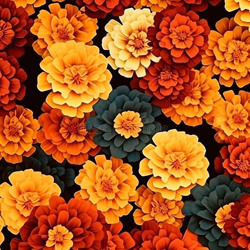Psychedelic Marigolds Flowers Background Pattern Wallpaper Vector Old ...