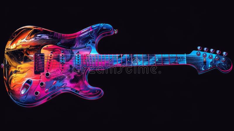 Psychedelic Neon Electric Guitar with Vivid Swirling Patterns and ...