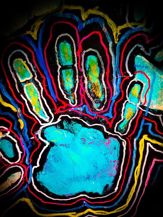 Psychedelic Neon HandPrint stock image. Image of line - 228682067