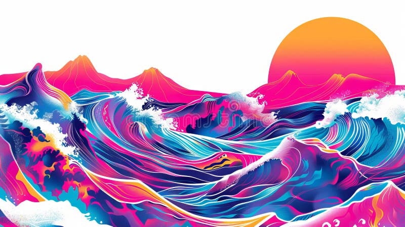 Psychedelic Neon Wave Designs Evoking a Sense of Nostalgia Stock ...