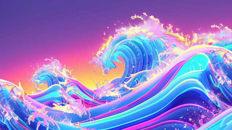 Psychedelic Neon Wave Designs Evoking a Sense of Nostalgia Stock ...