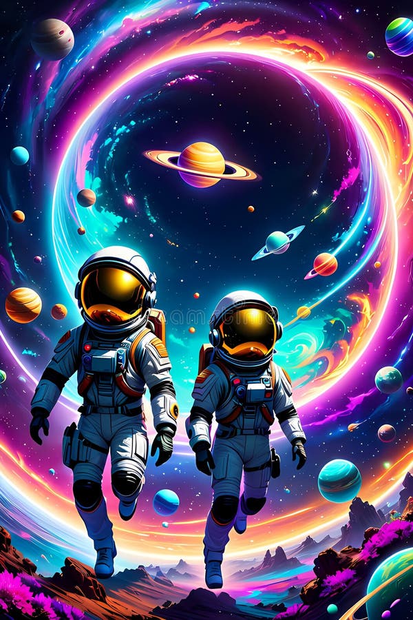 A Psychedelic Outer Space, with Swirling Neon Galaxies, Planets ...