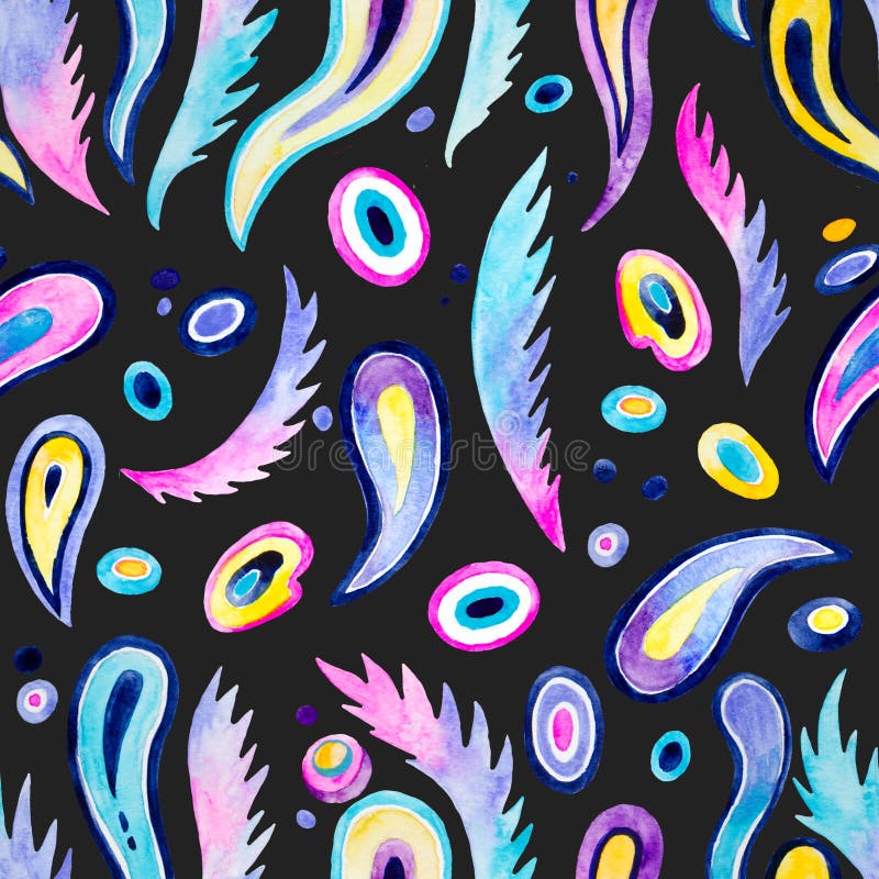 Psychedelic Pattern with Colorful Watercolor Abstract Shapes. Bright ...