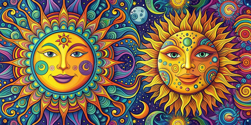 Psychedelic Patterns Featuring Sun and Moon AI-Created Content Stock ...