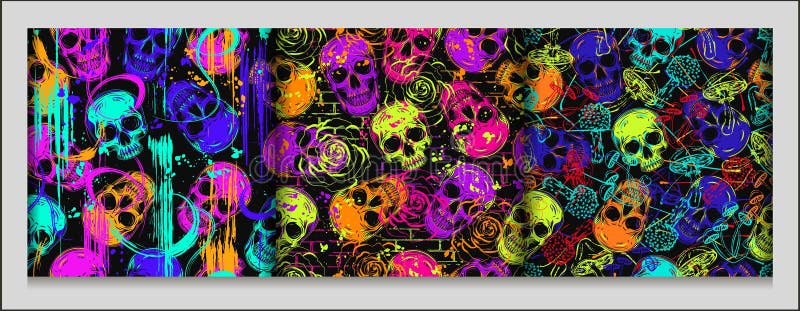 Psychedelic Patterns with Human Skulls. Stock Vector - Illustration of ...