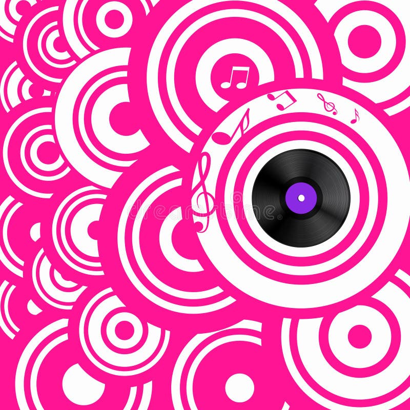 Psychedelic Pink Retro Music Background with Circles and Vinyl Record ...