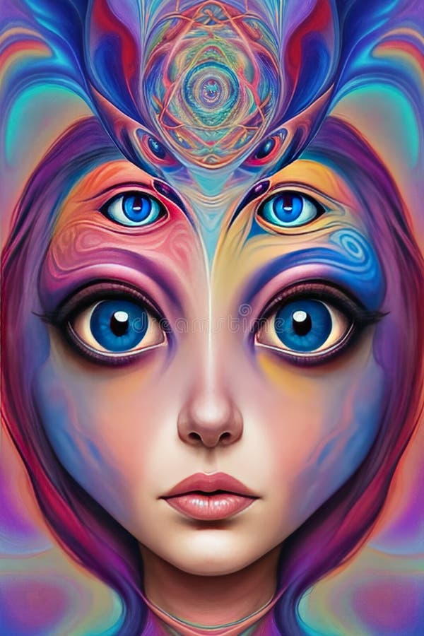 Psychedelic Portrait of a Woman Stock Illustration - Illustration of ...