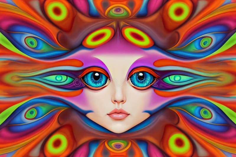 Psychedelic Portrait of a Woman Stock Illustration - Illustration of ...