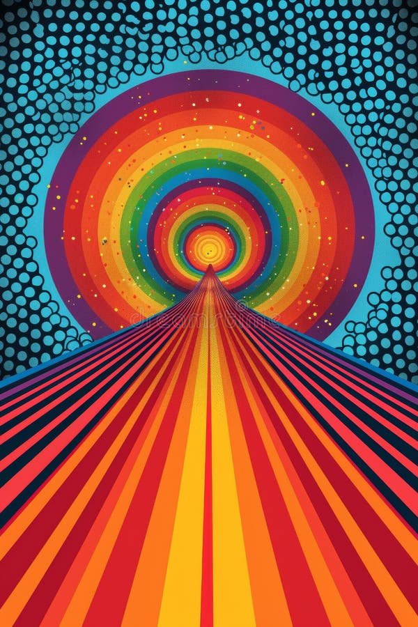 A Psychedelic Poster with a Rainbow Colored Background and an Abstract ...