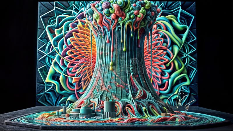 Psychedelic Power Plant: Neon Tree, Generative Ai Stock Illustration ...