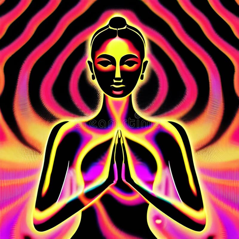 Psychedelic prayer - AI stock illustration. Illustration of glow - 278840394