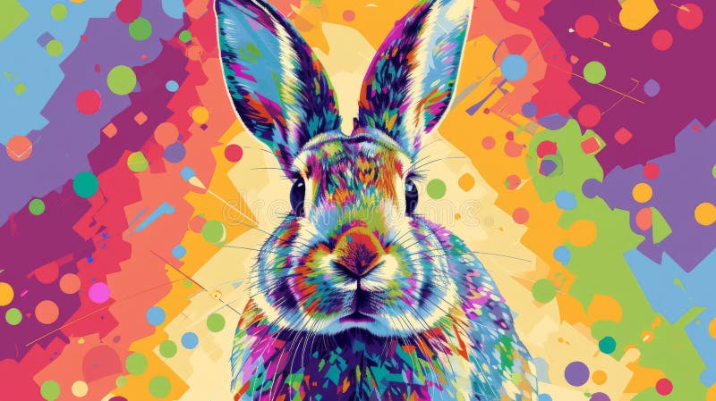 Psychedelic Rabbit Illustration with Bold, Multicolored Splashes Stock ...