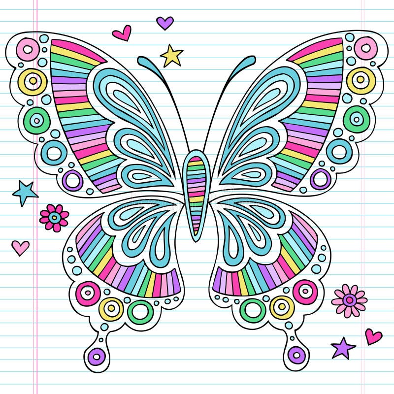 Psychedelic Rainbow Butterfly Notebook Doodles Stock Vector ...