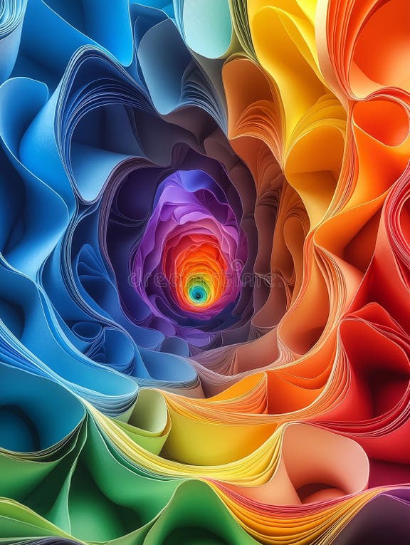Psychedelic Rainbow Vortex with Layered Paper-like Forms and Infinite ...