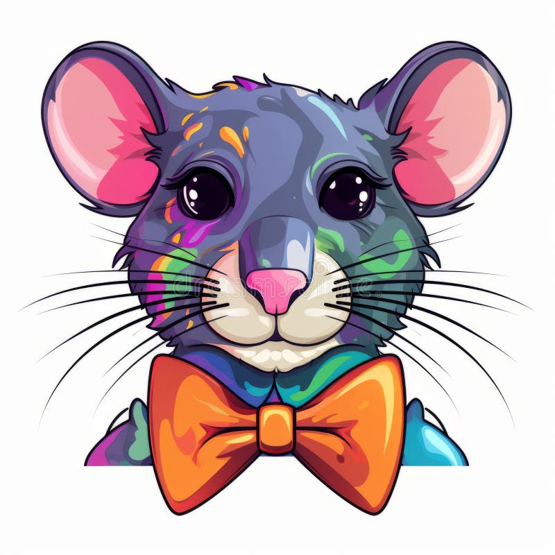 Psychedelic Rat with Bow Tie Sticker - Algorithmic Art Vector Design ...