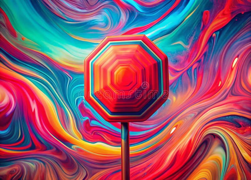 A Psychedelic Red Stop Sign in a Twisted 3D Surreal Landscape Exploring ...