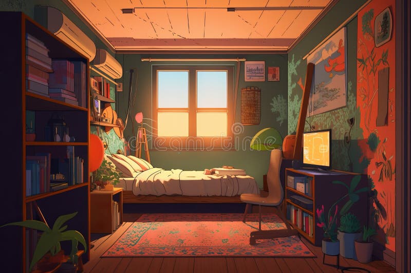 Psychedelic Retro Themed Room Stock Illustration - Illustration of pink ...