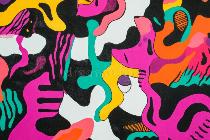 A Psychedelic Risograph Pattern of Melting Shapes, Distorted Faces, and ...