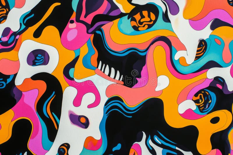 A Psychedelic Risograph Pattern of Melting Shapes, Distorted Faces, and ...